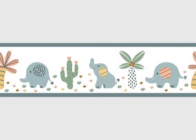 Dětská samolepící bordura na zeď Bílí Sloni | 5 m x 13.8 cm | DWBD8507