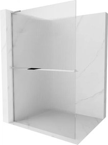 Mexen Kioto+ L, sprchová zástěna Walk-In s poličkou a věšákem 100 x 200 cm, 8mm sklo s žebrovým vzorem, chromový profil, 800-100-123-01-09
