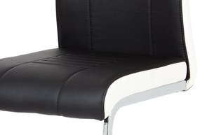 Jídelní židle NAVA, chrom/koženka černá s bílými boky
