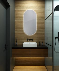 Amirro Zrcadlo do koupelny na zeď do pokoje do ložnice, předsíně na chodbu AMBIENTE OVAL SENZOR 100 x 50 cm s LED podsvícením POP_AMBIENTE_OVAL 411-231 41 4 411-286