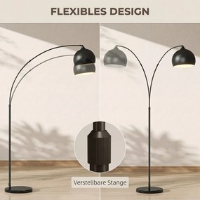 HOMCOM Oblouková lampa, stojací lampa, výškově nastavitelná, nožní vypínač, podstavec s efektem mramoru, 170-180cm, černá
