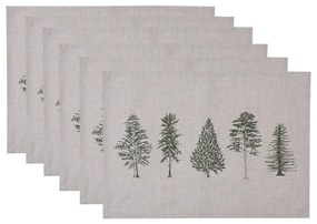 6ks béžové bavlněné prostírání se stromky Natural Pine Trees - 50*35 cm