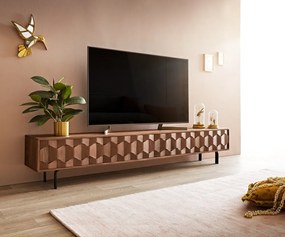 TV stolek Fevo 220 cm akácie hnědá 4 dvířka podnož ve tvaru "L"