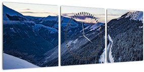 Obraz zasněženého svahu (s hodinami) (90x30 cm)