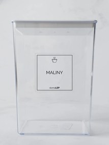 MALINY – průhledná samolepka na dózu, základní písmo, 5 x 5 cm | DomaLEP