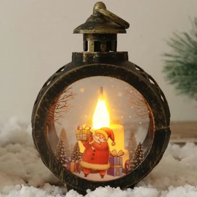 Vánoční LED dekorační lucerna, retro bronz Motiv: Santa Claus s dárky