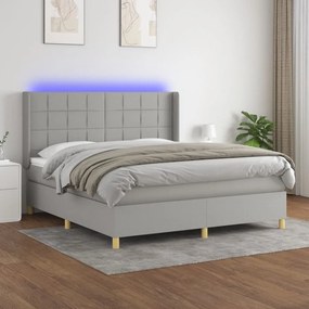 Box spring postel s matrací a LED světle šedá 160x200 cm textil 3138885
