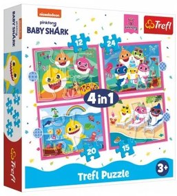 Puzzle 4v1 Rodina žraloků/Baby Shark v krabici 28x28x6cm