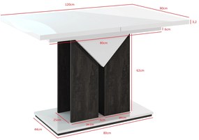 Jídelní stůl Tarni (lesk bílý + tmavě šedá) (pro 4 až 6 osob). 1055253