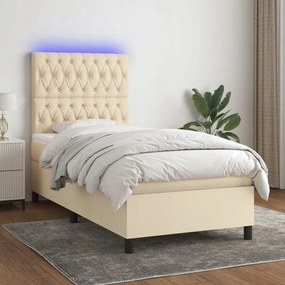 Box Spring Postel S Matrací A Led Textil Krémová Prošívaný design 80 x 20