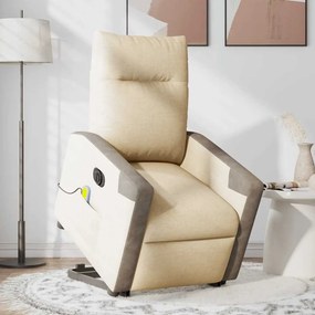 Elektrické zvedací masážní polohovací křeslo krémové textil 3324108
