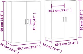 vidaXL Nástěnné skříňky 2 ks 69,5 x 34 x 90 cm [3195620] Barva: Betonová šedá