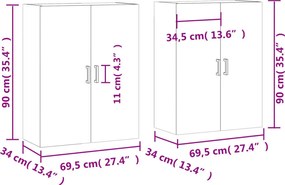 vidaXL Nástěnné skříňky 2 ks 69,5 x 34 x 90 cm [3195620] Barva: hnědý dub