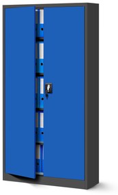 Plechová policová skříň JAN, 900 x 1850 x 400 mm, antracitová-modrá