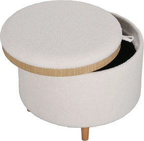 HOMCOM taburet Ø56 x 42 cm, kulatý čalouněný taburet s úložným prostorem a odklápěcím víkem, dřevěné nohy, ideální do obývacího pokoje a ložnice, bíl…
