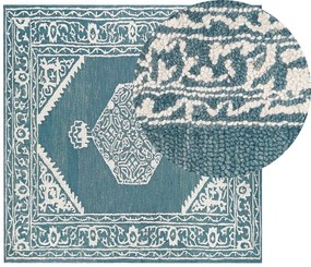 Vlněný koberec 200 x 200 cm bílý/modrý GEVAS Beliani