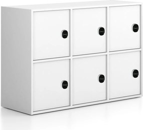 Kancelářská skříň FRAME, nízká, 6x dveře, 1299 x 450 x 881 mm, RFID zámek, bílá