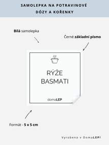 RÝŽE BASMATI– bílá samolepka na dózu, základní písmo, 5 x 5 cm | DomaLEP