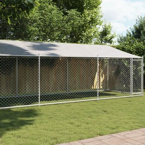 Klec pro psy se střechou a dvířky šedá 8x2x2 m pozinkovaná ocel 3209570