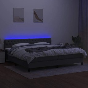 Box spring postel s matrací a LED tmavě šedá 200x200 cm textil 3133422