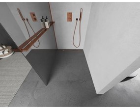 Mexen Kioto+, sprchová zástěna s poličkou a držákem na ručníky 110 x 200 cm, 8mm sklo vzor zrcadlo, profil růžové zlato, 800-110-121-60-50