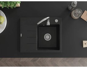 Mexen Ben, 1-komorový granitový dřez 600x500x190 mm, pravý + chromový sifon, černá, 6523605000-77