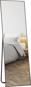 HOMCOM Moderní zrcadlo na celou postavu, 40x150 cm, obdélníkové zrcadlo se stojanem, rámečkem a háčky do ložnice, obývacího pokoje, předsíně, černé |