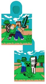 DĚTSKÝ BAVLNĚNÝ PONČO RUČNÍK S KAPUCÍ MINECRAFT 50X100 CM VZOROVANÝ