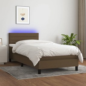 Box spring postel s matrací a LED tmavě hnědá 100x200 cm textil,  3133216