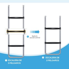 SPORTNOW Ocelový Trampolínový Žebřík 3 nebo 2 Kroky s Širokými Stupni a 2 Háky, Nosnost 120 kg, 110x32 cm, Stříbrný