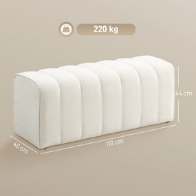 HOMCOM Moderní ložnicová lavice, čalouněná lavice s dřevěným rámem, nosnost až 220 kg, opěrka nohou, krémově bílá