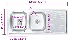 vidaXL Marketos Kuchyňský dvojitý dřez se sítkem a sifonem nerezová ocel