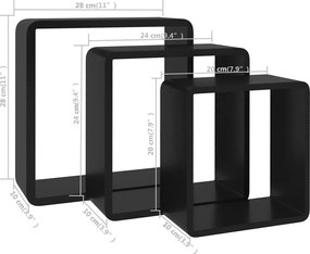 vidaXL Nástěnné police kostky 3 ks MDF [323952] Barva: Šedá