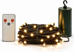LED světýlka na baterie, venkovní, 5,2 m, teple bílá, 50 diod, tmavě zelený kabel, IP44, ovladač, 4 × AA