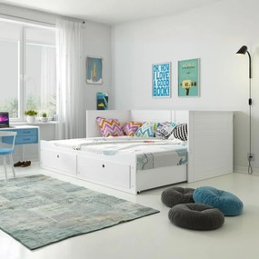 SMB Rozkládací postel s matrací HERME, 80-160x200 cm Dekor: Bílá