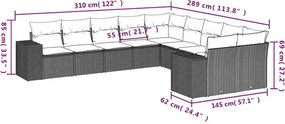 10dílná zahradní sedací souprava podušky světle šedá polyratan 3223111