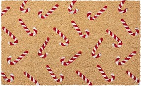 Hnědá kokosová rohožka s cukrovými holemi Candy Cane Christmas - 75*45*1 cm