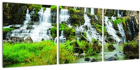 Obraz - vodopády se zelení (s hodinami) (90x30 cm)