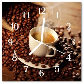 Skleněné hodiny čtvercové Šálek kávy 30x30 cm