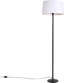 Stojací lampa černá s bílým lněným stínítkem 45 cm - Simplo
