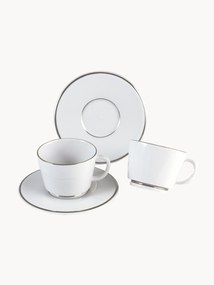 Sada ručně vyrobených porcelánových šálků na espresso's podšálky a platinovým lemem Vitruv, 2 díly