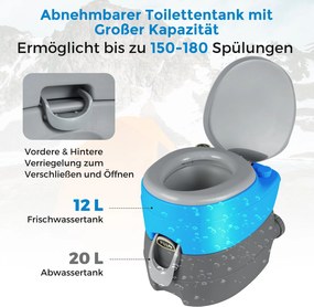 Costway Přenosná toaleta kompaktní vnitřní a venkovní komoda s 20 L vyjímatelnou