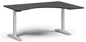 Výškově nastavitelný stůl, elektrický, 675-1325 mm, ergonomický pravý, deska 1600x1200 mm, bílá podnož, grafit