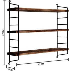 Nástěnná police Waren 60 cm z masivu černá/ořech