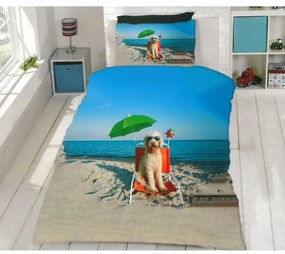 3D povlečení 140x200+70x90-pes na pláži