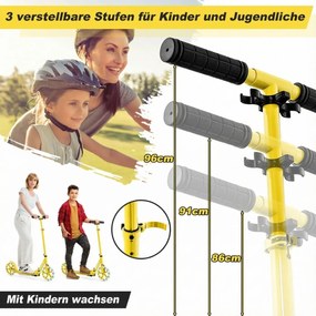 Costway Skládací koloběžka s nosností 100 kg a 2 LED koly, výškově – žluť