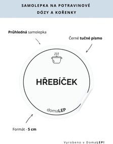 Samolepka na kořenky HŘEBÍČEK průhledná 5 cm tučné písmo