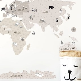 Samolepka na zeď Mapa světa béžová