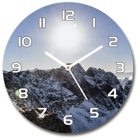 Wallmuralia Skleněné hodiny na stěnu Zima v Tatrách fi 30 cm