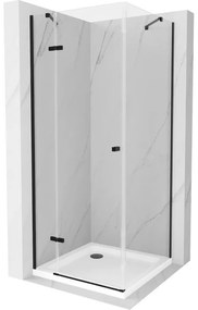 Mexen Roma sprchový kout s otočnými dveřmi 90 x 90 cm, Průhledné, Černá + sprchová vanička Flat, Bílá - 854-090-090-70-00-4010B